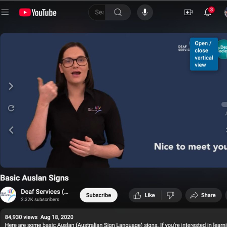 Basic Auslan Signs | YouTube | Deaf Services (now Deaf Connect) – NeoHear